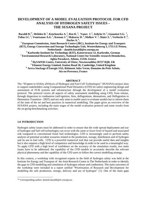 Pdf Development Of A Model Evaluation Protocol For Cfd Analysis Of Hydrogen Safety Issues