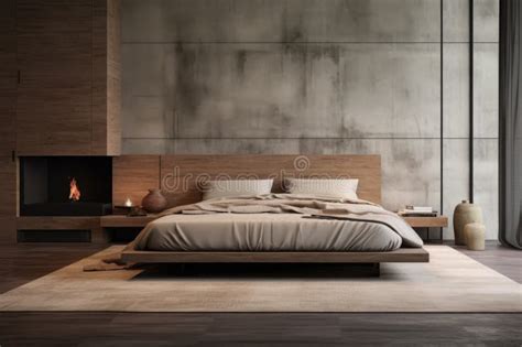 Minimalistic Bed Setup With Neutral Colors And Textures Stock