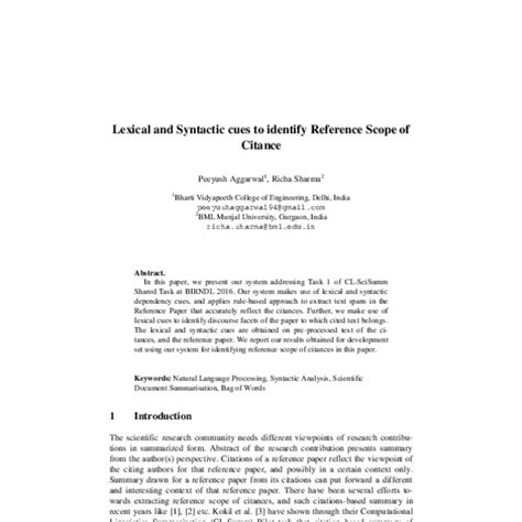 Lexical And Syntactic Cues To Identify Reference Scope Of Citance Acl Anthology