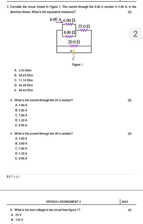Solved 3 Consider The Circuit Shown In Figure 1 The Current Through The 6 00 Ω Resistor Is 4