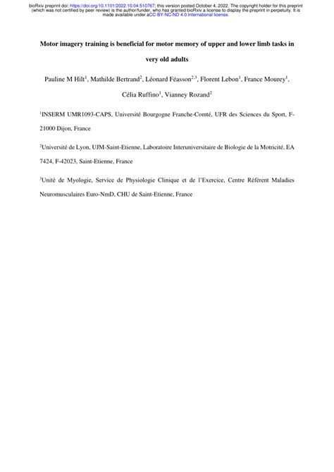 Pdf Motor Imagery Training Is Beneficial For Motor Memory Of Upper And Lower Limb Tasks In