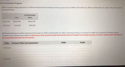 Solved Current Attempt in Progress Swifty Company began | Chegg.com