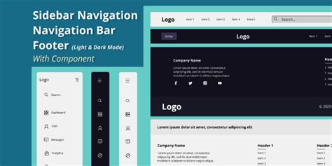 navbar sidebar footer website light and dark mode figma