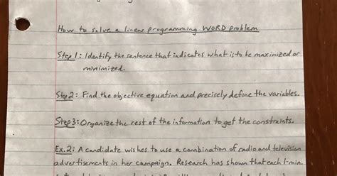 Professor Franks Math Blog How To Solve A Linear Programming Word Problem Notes