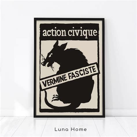 Anti Fascist Poster Vermine Fasciste Action Civique Retro Poster