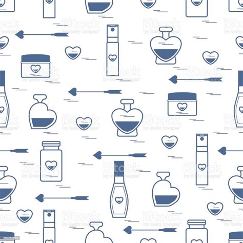 당신의 신체와 머리의 관리에 대 한 다양 한 액세서리와 함께 귀여운 원활한 패턴 헤어 스프레이 및 다른 심장 크림 모양에서 향수 병 공휴일에 대한 스톡 벡터 아트 및 기타