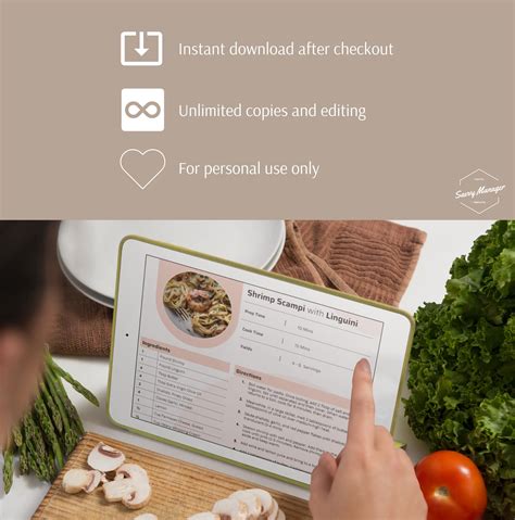 Recipe Template For Google Docs Printable Recipe Binder Sheet Personalized Recipe Book