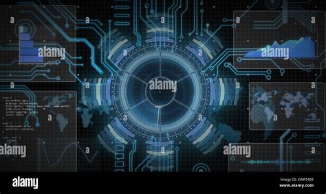 image of circular scanner processing data on interface over motherboard