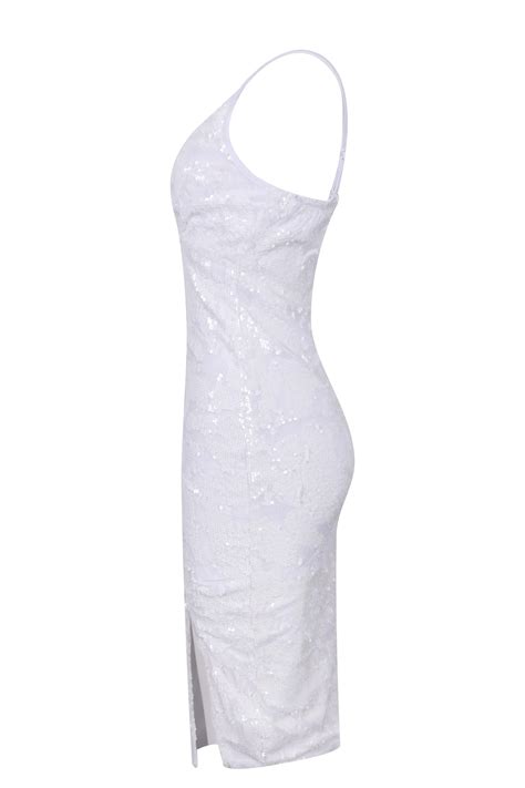 Белое платье с блестками и разрезом, Короткие коктейльные платья ...
