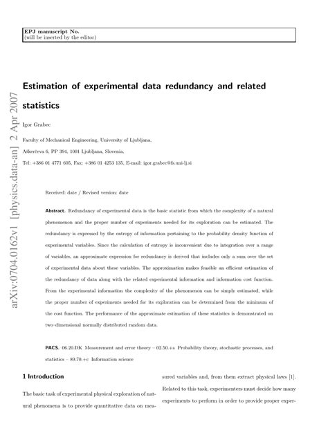 PDF Estimation Of Experimental Data Redundancy And Related Statistics
