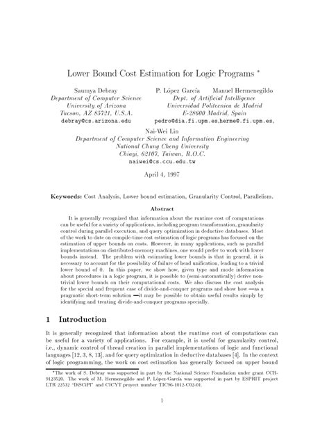 Pdf Lower Bound Cost Estimation For Logic Programs