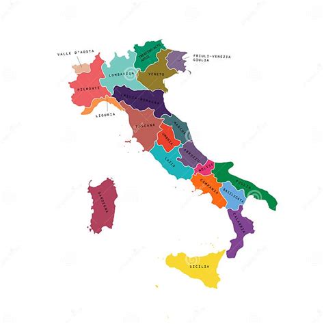 Mapa Das Regiões Da Itália Mapa Vetorial Regiões Italianas Ilustração
