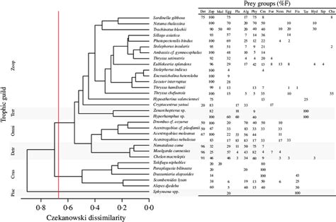 dendrogram depicting results of cluster analysis based on czekanowski