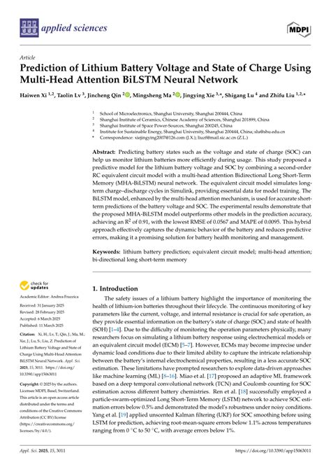 Pdf Prediction Of Lithium Battery Voltage And State Of Charge Using Multi Head Attention