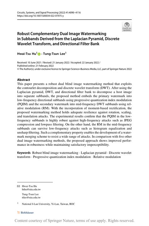 robust complementary dual image watermarking in subbands derived from