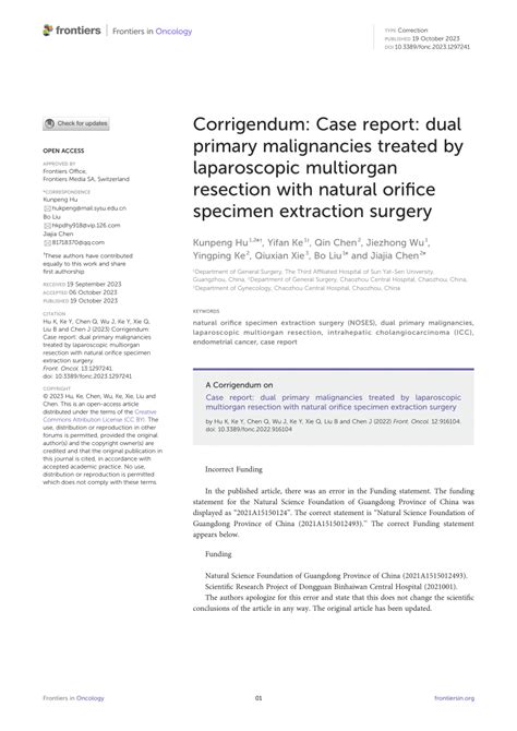 Pdf Corrigendum Case Report Dual Primary Malignancies Treated By