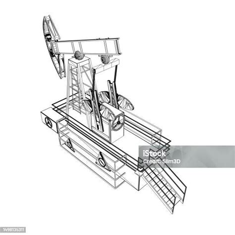 와이어프레임 오일 펌프 아이콘입니다 오일 펌프 기호입니다 벡터 그림입니다 만화 스타일의 기름 펌프잭 아이콘은 흰색 배경에 분리되어 있다 석유 산업 기호 스톡 벡터 그림입니다
