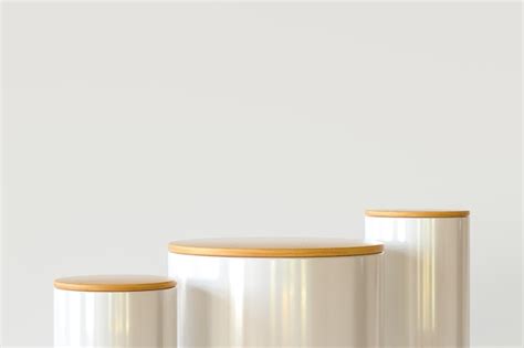 3d 그림 격리 된 배경에 세 개의 나무 실린더 연단 프리미엄 사진