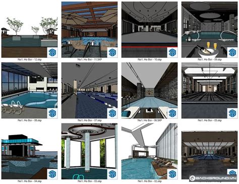 Download 12 Bể Bơi Sketchup Backgroundvn