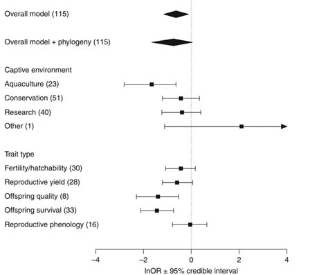 forest plot of overall meta analytic results diamonds and