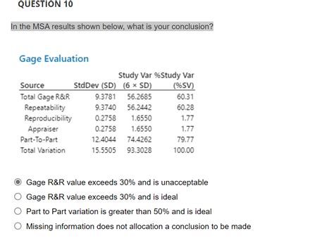 Solved Question 10in The Msa Results Shown Below What Is
