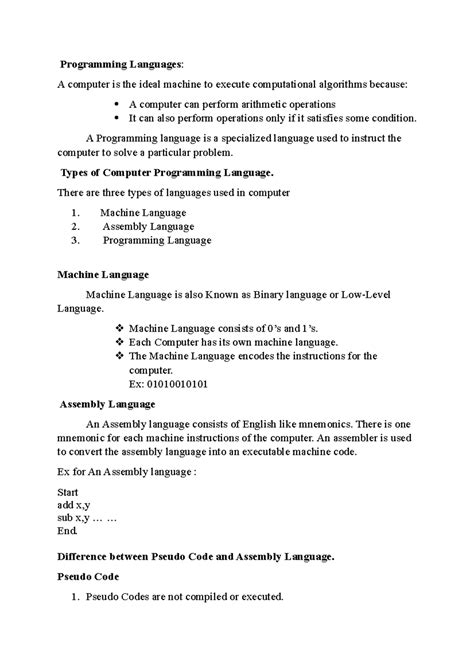 Unit 1 Notes Programming Languages A Computer Is The Ideal Machine To Execute Computational