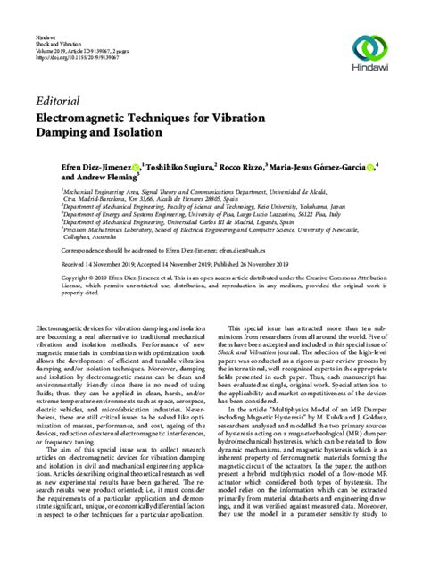 Pdf Electromagnetic Techniques For Vibration Damping And Isolation