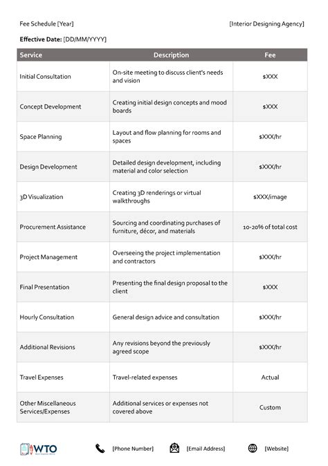Fee Schedule Templates Free Word Excel