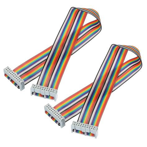 2 Pcs 20 Pin Flat Rainbow Ribbon Cable Fc Fc Female Connector 1ft 2