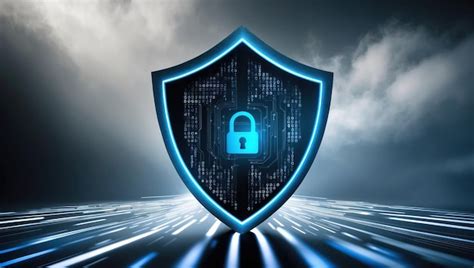 Abstract Representation Of Cybersecurity Shield With Digital Lock And Binary Background
