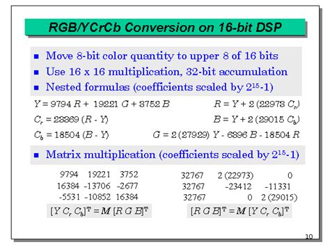 Rgbycrcb Conversion On 16 Bit Dsp