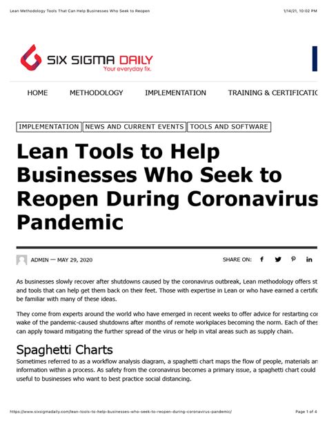 Lean Methodology Tools That Can Help Businesses Who Seek To Reopen Pdf Lean Manufacturing