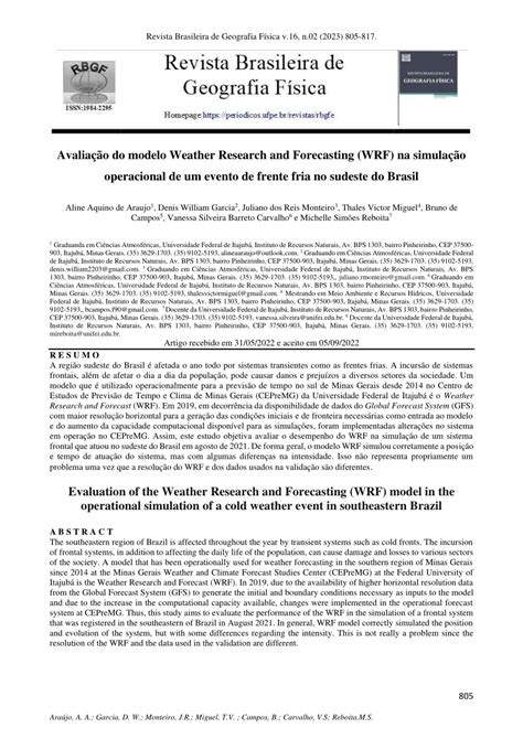 Pdf Avaliação Do Modelo Weather Research And Forecasting Wrf Na Simulação Operacional De Um