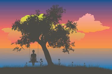 Girl On Swing Under Tree Silhouette Royalty Free Vector