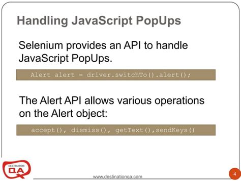 Selenium Webdriver Pop Up Handling PPT