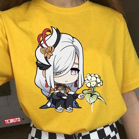 Touching Flower Chibi Shenhe Genshin Impact Unisex T Shirt Teeruto
