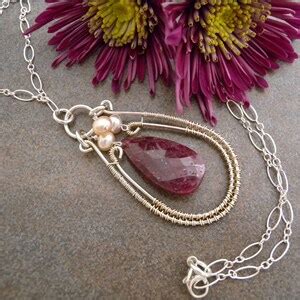 Large Red Ruby Teardrop Wire Wrapped Pendant Necklace Etsy