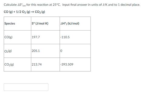Solved Calculate ΔSsys for this reaction at C Input Chegg com