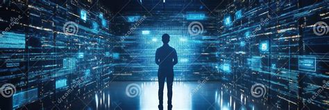 A Cybersecurity Expert Analyzes Glowing Encrypted Codes And Firewalls In A Virtual Data Space