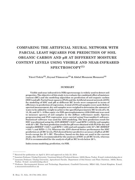 PDF Comparing The Artificial Neural Network With Parcial Least Squares For Prediction Of Soil