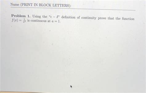 solved problem 1 using the ϵ−δ definition of continuity