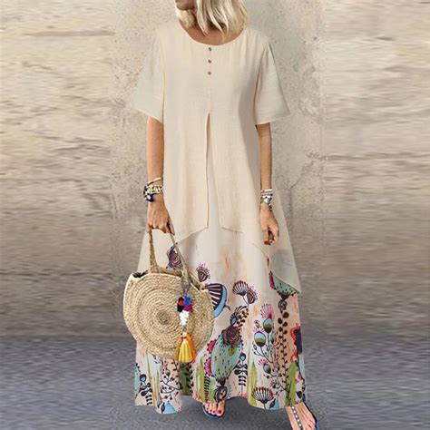 Plus Size Moda Algodão Vestido Longo 2020 Senhoras Sexy Impressão Praia