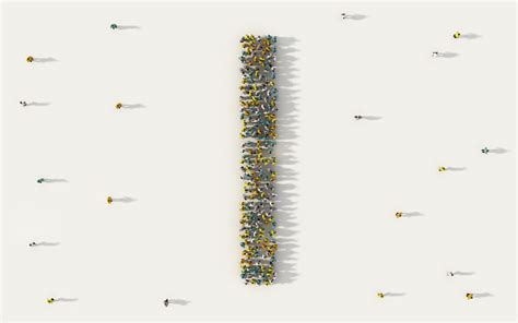 문자 I를 형성 하는 사람들의 큰 그룹 소셜 미디어에서 자본 영어 알파벳 텍스트 문자 및 흰색 바탕에 커뮤니티 개념 위의 군중