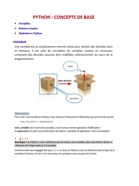 3 Concepts De Base Python Pdf Variable Informatique Python Langage De Programmation