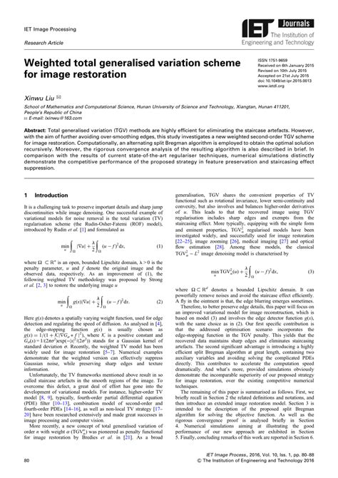 Pdf Weighted Total Generalised Variation Scheme For Image Restoration