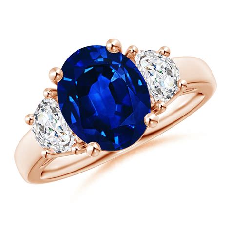 Verlobungsring Mit Drei Steinen Ovaler Blauer Saphir Und