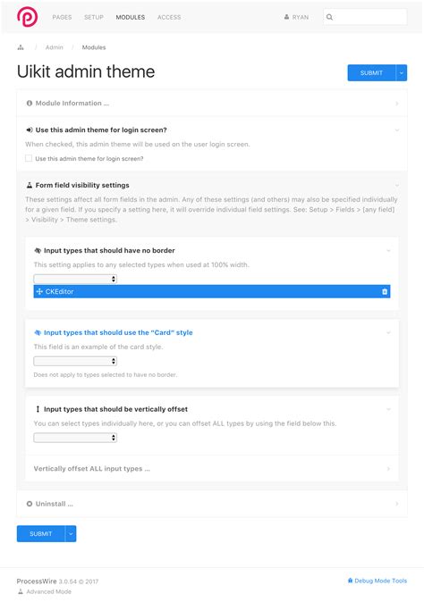 processwire 3 0 54 and uikit 3 admin theme