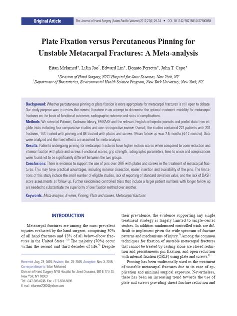 Metacarpal Fracture Plating Vs Pinning Metaanalysis Pdf Meta Analysis Standard Deviation