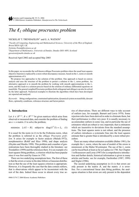 Pdf The ℓ1 Oblique Procrustes Problem