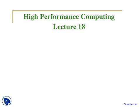 High Performance Computing Lecture 18 Preemptive Scheduling Policies